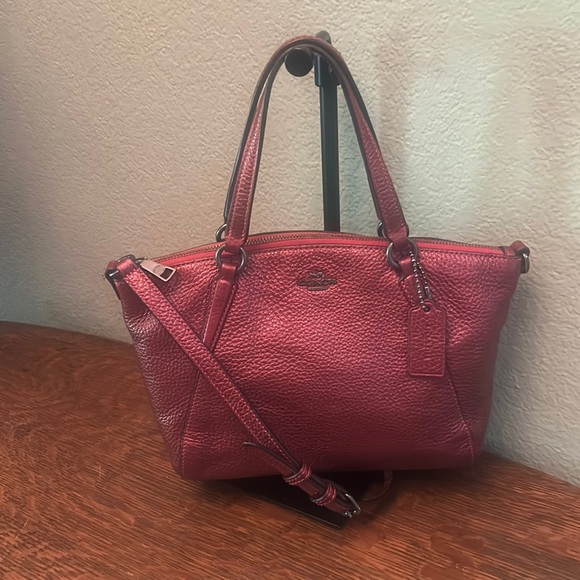Coach | Bags | Coach Mini Kelsey In Metallic Red Pebbled Leatherf29639 ...